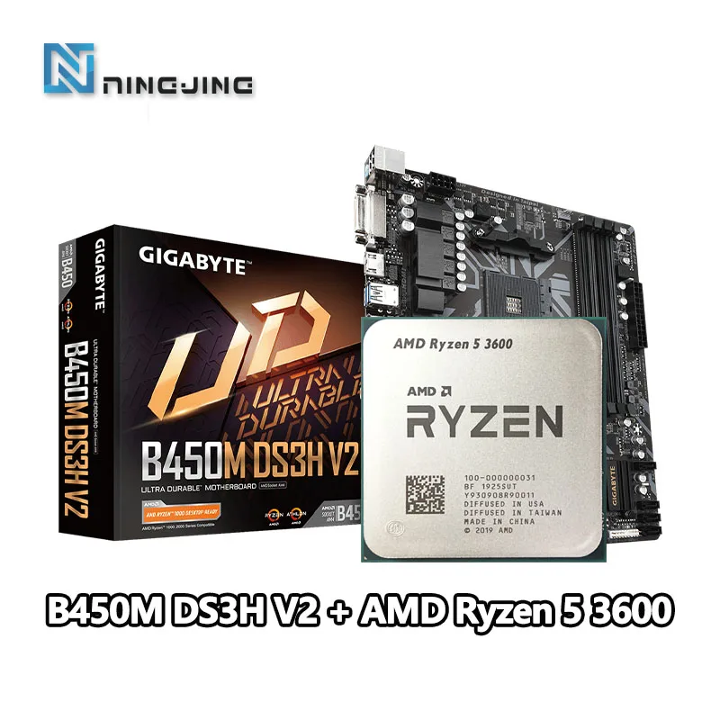 AMD Ryzen 5 3600 R5 3600 CPU + GIGABYTE B450M DS3H V2 Micro-ATX Motherboard New Set AM4 All New ...