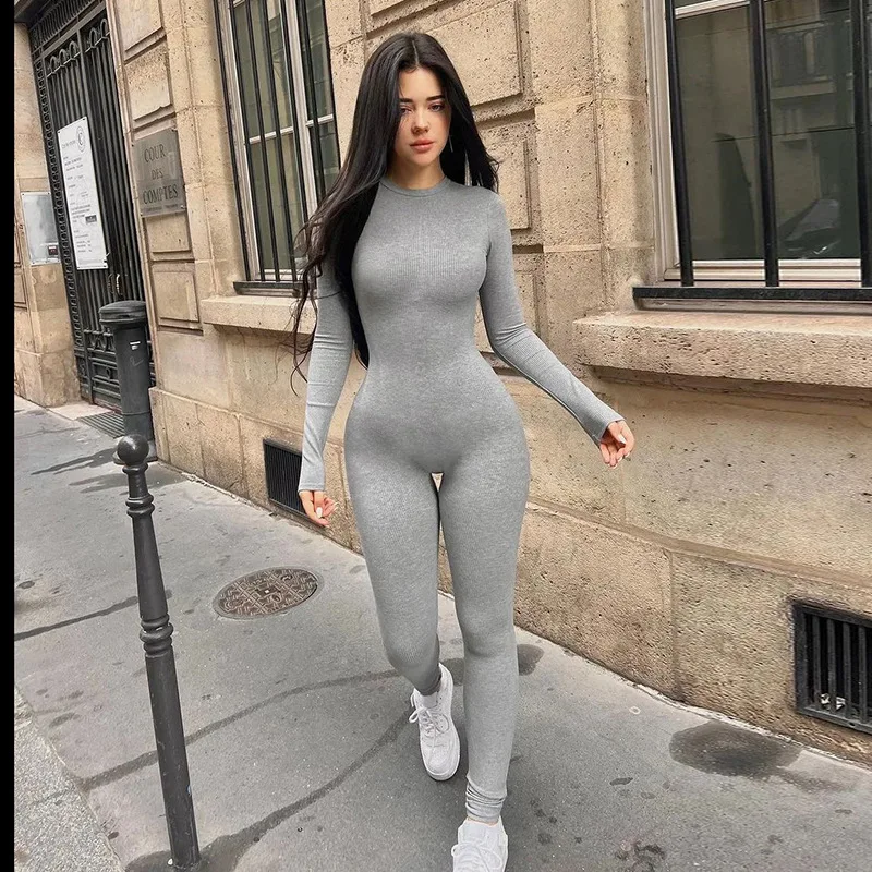 Knitting-Jumpsuit-Solid-High-Elasticity-Round-Neck-Tight-Fitting ...