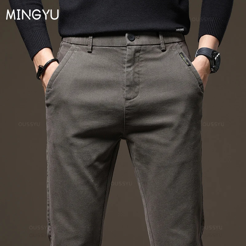 Autumn-Winter-High-Quality-Pants-Men-Elastic-Waist-Slim-Coffee-Twill ...