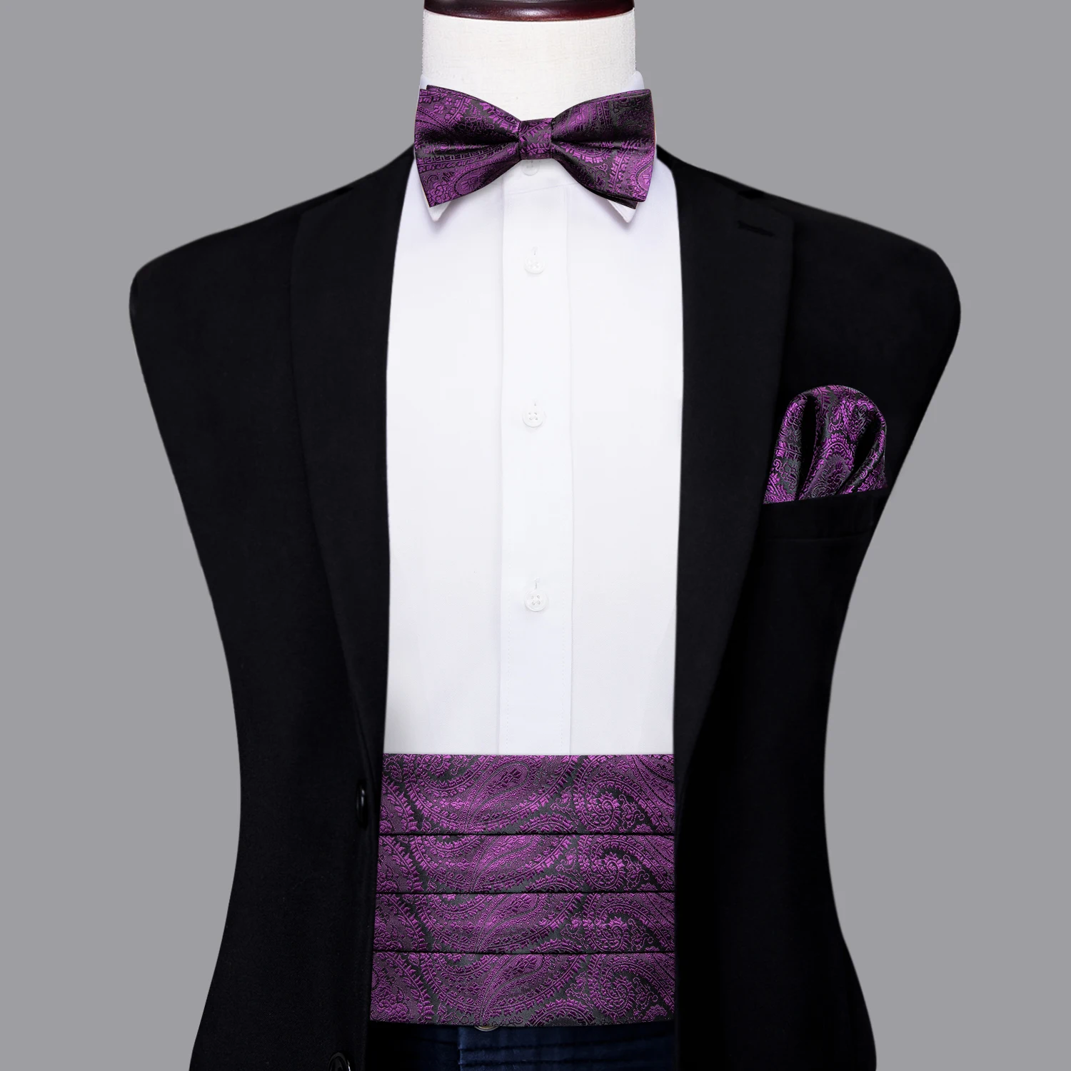 Hi-Tie-Luxury-Designer-Purple-Paisley-Cummerbund-Bow-tie-Set-Formal ...
