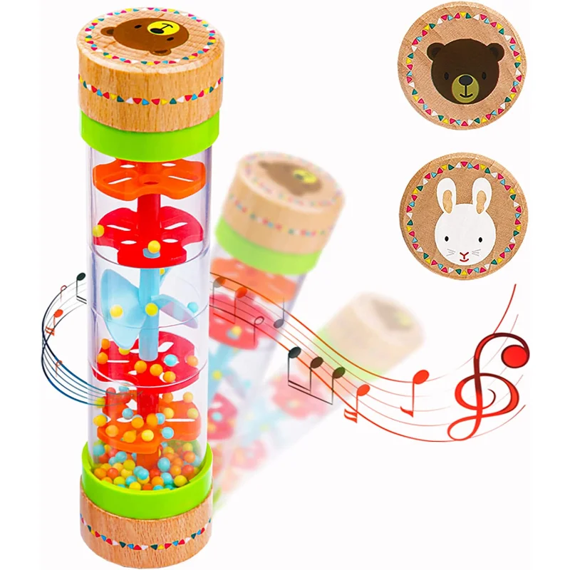 Montessori Baby Rain Stick Rainbow Hourglass Rain Music Rattle Baby ...