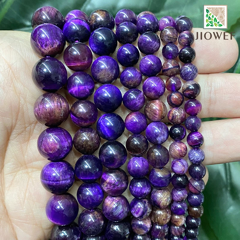 Natural Purple Multicolor Tiger Eye Stone Round Loose Beads 6/8/10mm ...