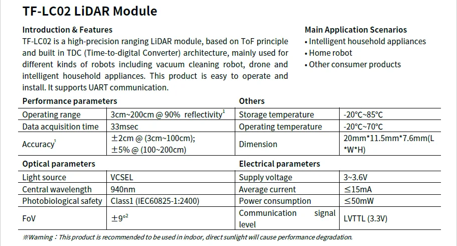 1 PCS-Module de télémétrie LiDAR laser simple, léger, TF-LC02, faible ...