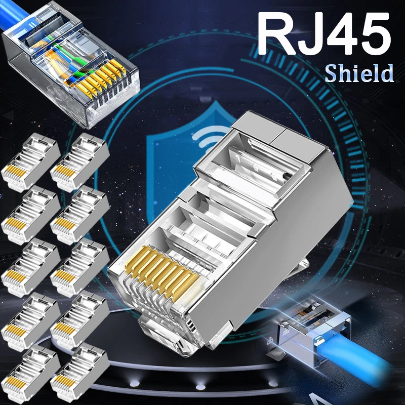 Shielded-RJ45-CAT5-CAT6-Crystal-Head-Connectors-No-Pass-Hole-Modular ...