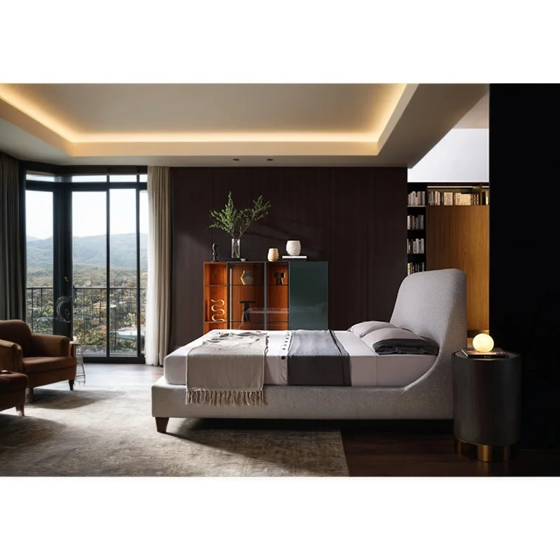 Modern-Design-King-Size-Bed-Frame-Fabric-Headboard-Bed-Hotel-Bedroom ...