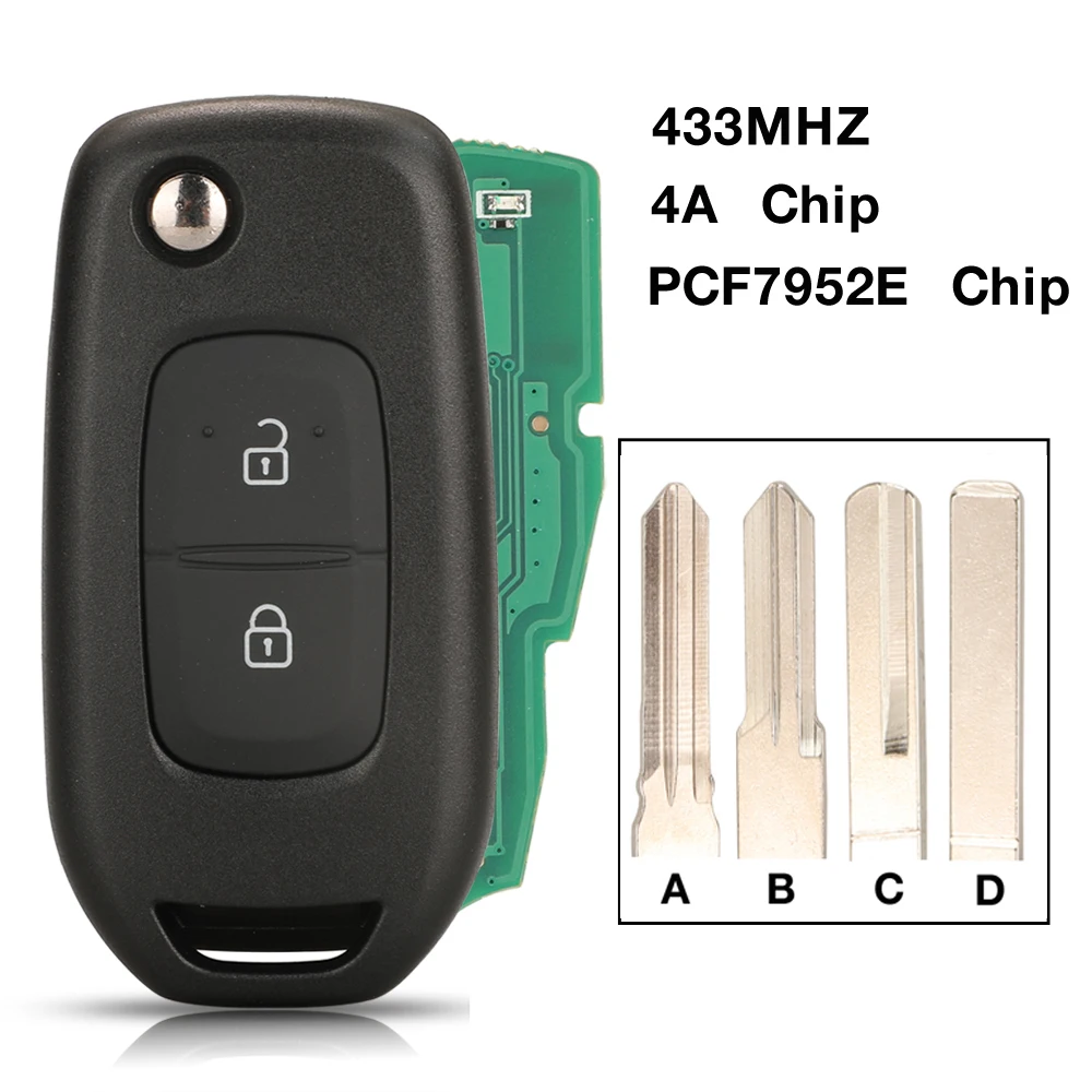 jingyuqin-2BTN-433MHz-PCF7952E-4A-Chip-Flip-Remote-Key-For-Renault ...