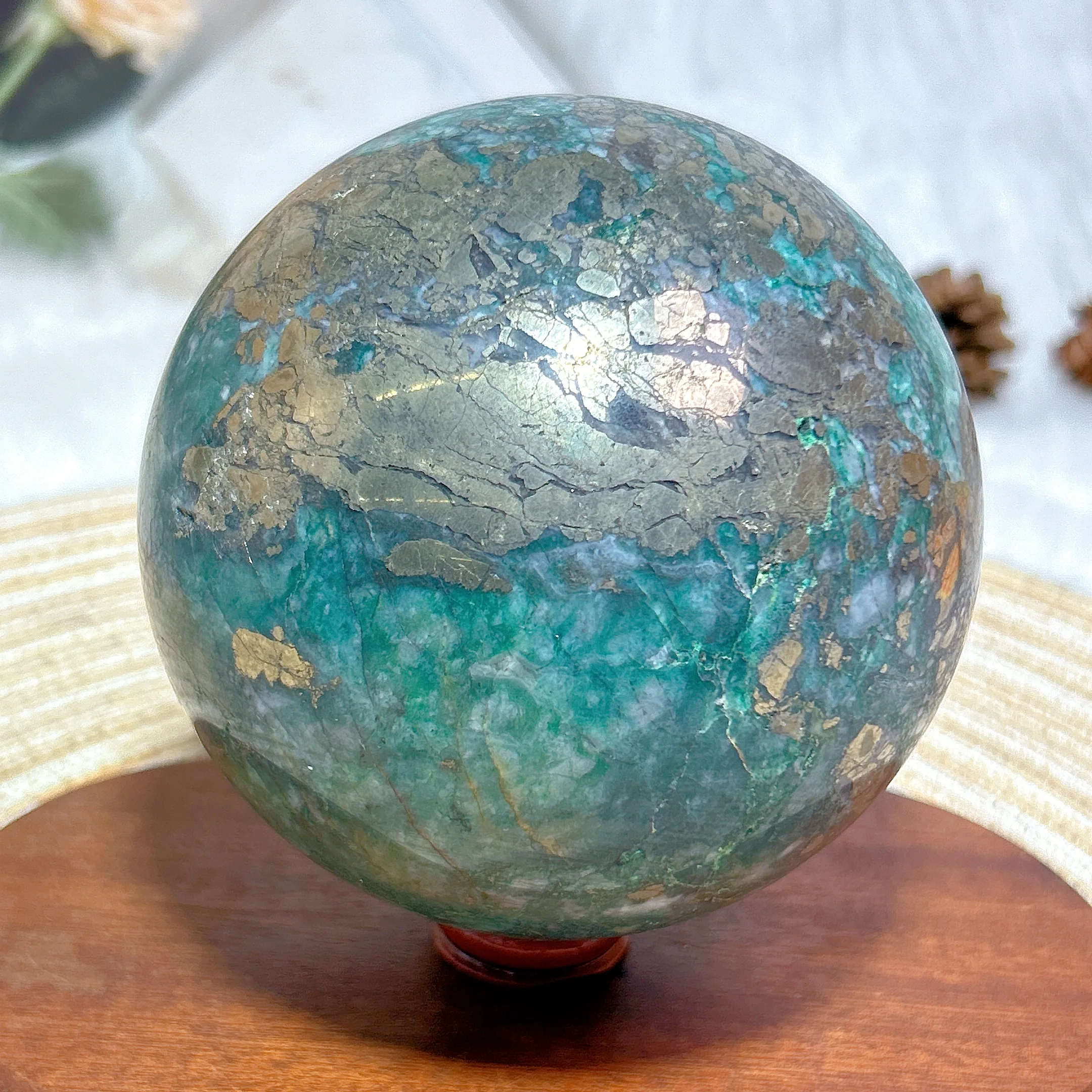 Healing-Natural-Crystals-Dioptase-Pyrite-Big-Sphere-Balls-Polished-Home ...