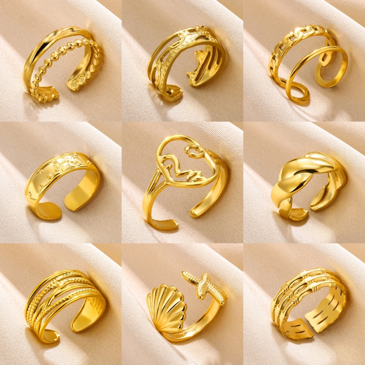 Irregular-Stainless-Steel-Rings-For-Women-Artist-Abstract-Face-Design ...