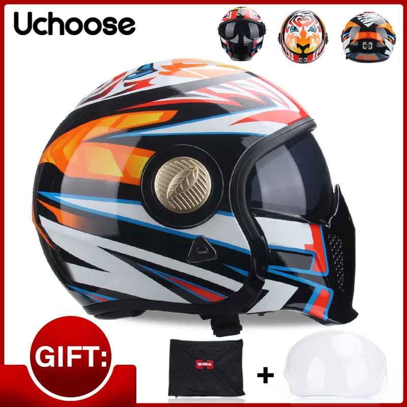 New Motorcycle Vintage Black Warrior Combination Helmet Full Helmet ...