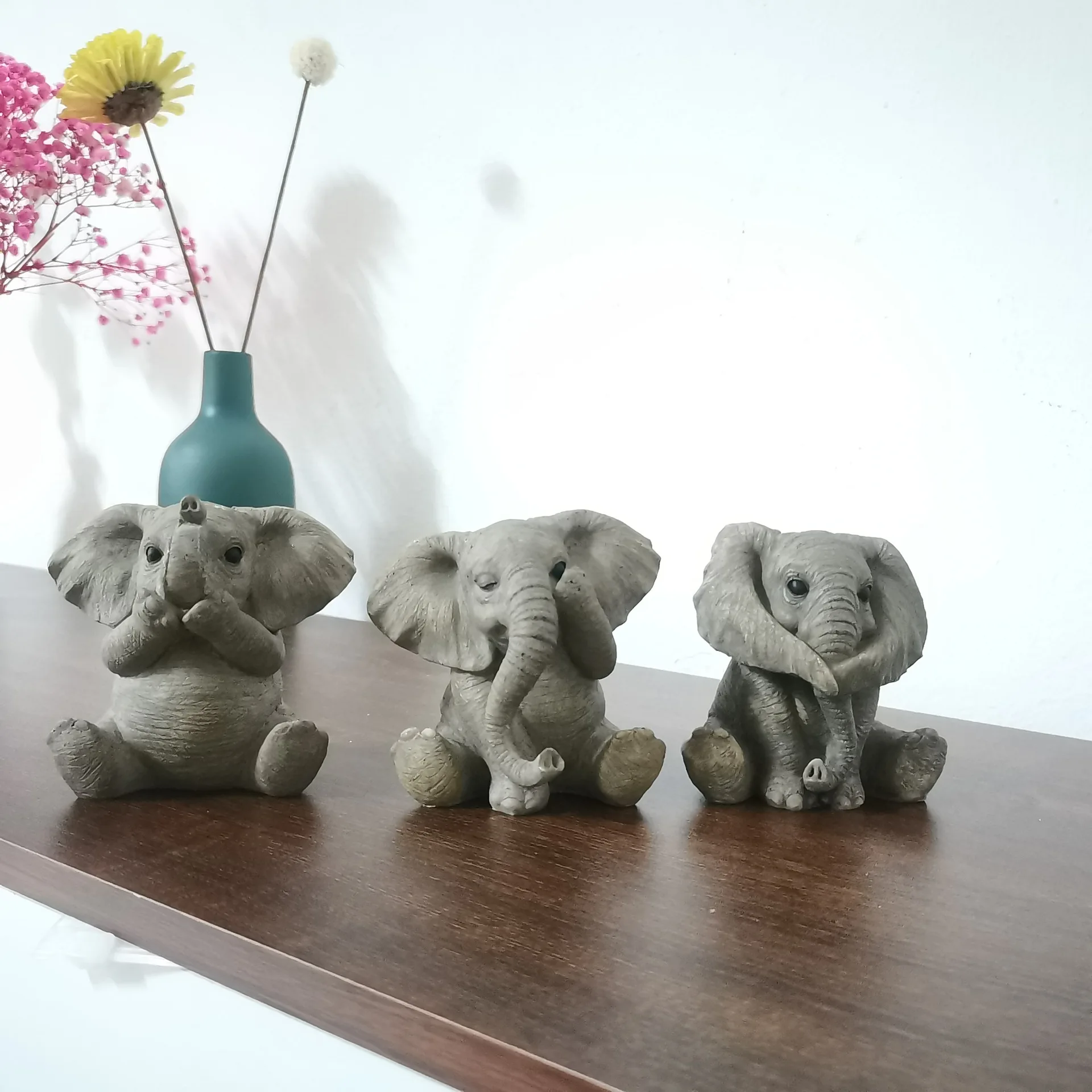 3-Types-Small-Elephant-Decor-Lucky-Feng-Shui-Gray-Elephant-Figurines ...