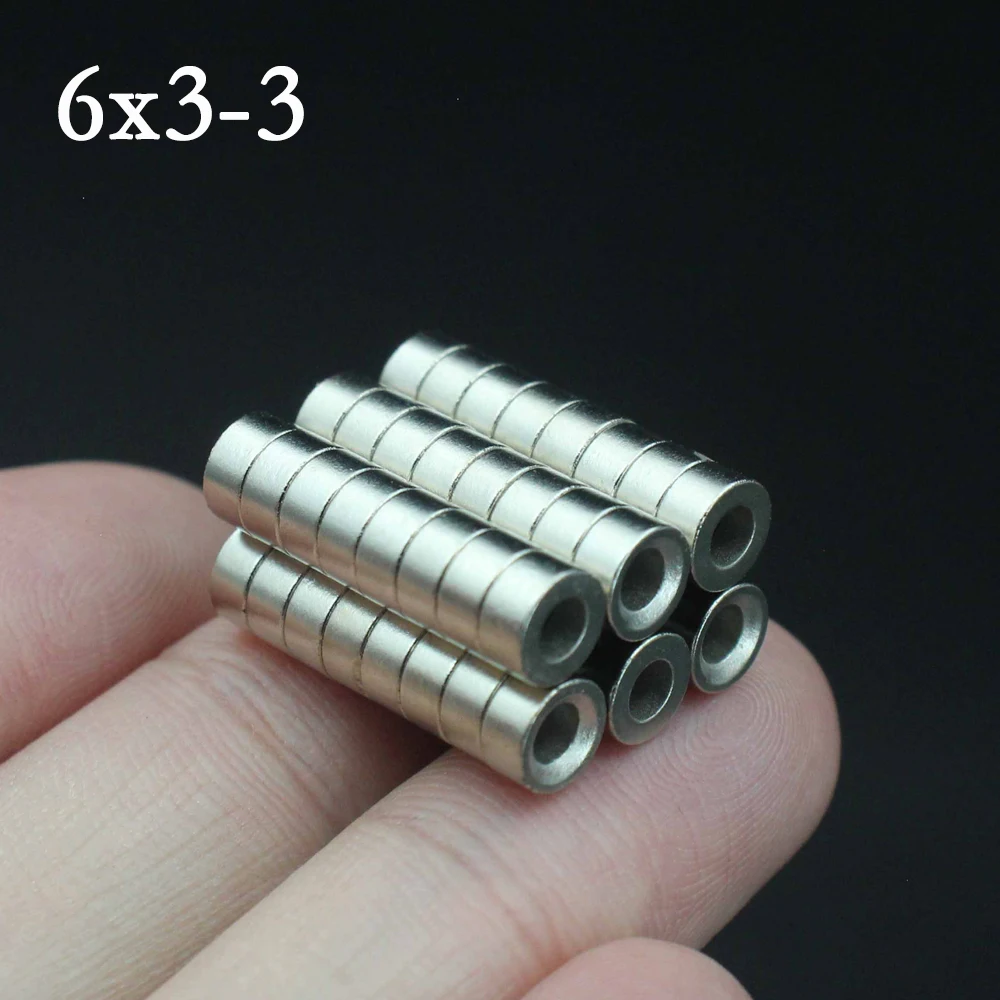 20-50-100Pcs-6x3-3mm-Neodymium-Magnet-6mm-x-3mm-Hole-3mm-NdFeB-N35 ...