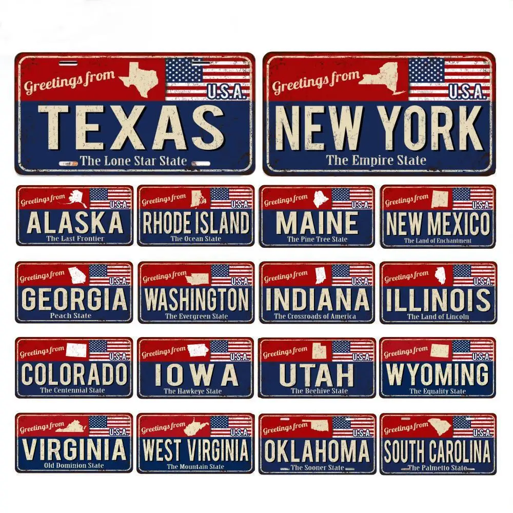 Vintage-Texas-Florida-Utah-Rusty-Metal-Sign-With-American-Flag ...