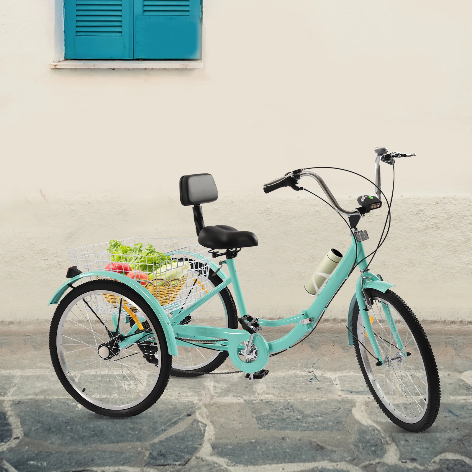 24-Inch-7-speed-Folding-Three-wheeled-Bicycle-Turquoise-Tricycle-Bike ...