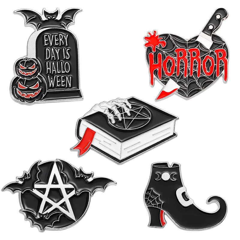 Everyday is Halloween Enamel Pins Punk Cobweb Dagger Witch Spell Book ...