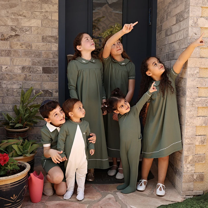 AA-SS26 Bow shabbos robe set family matching kds clothing olive leaf ...