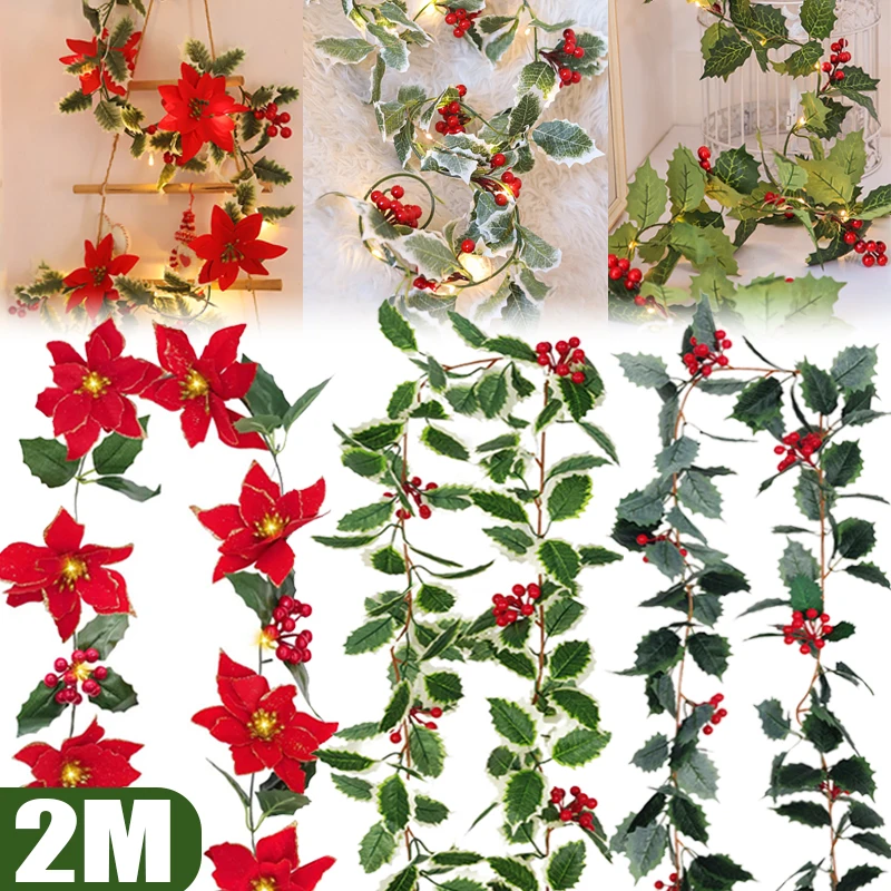 Artificial-Christmas-Berry-Garland-String-Lights-DIY-Ivy-Vine-Rattan ...