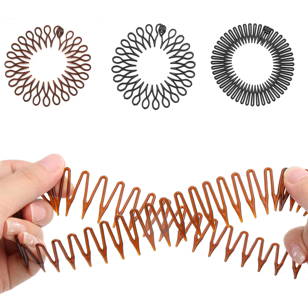 Elastic Hair Band Flexible Plastic Comb Foldable Rhinestone Hair Clip ...