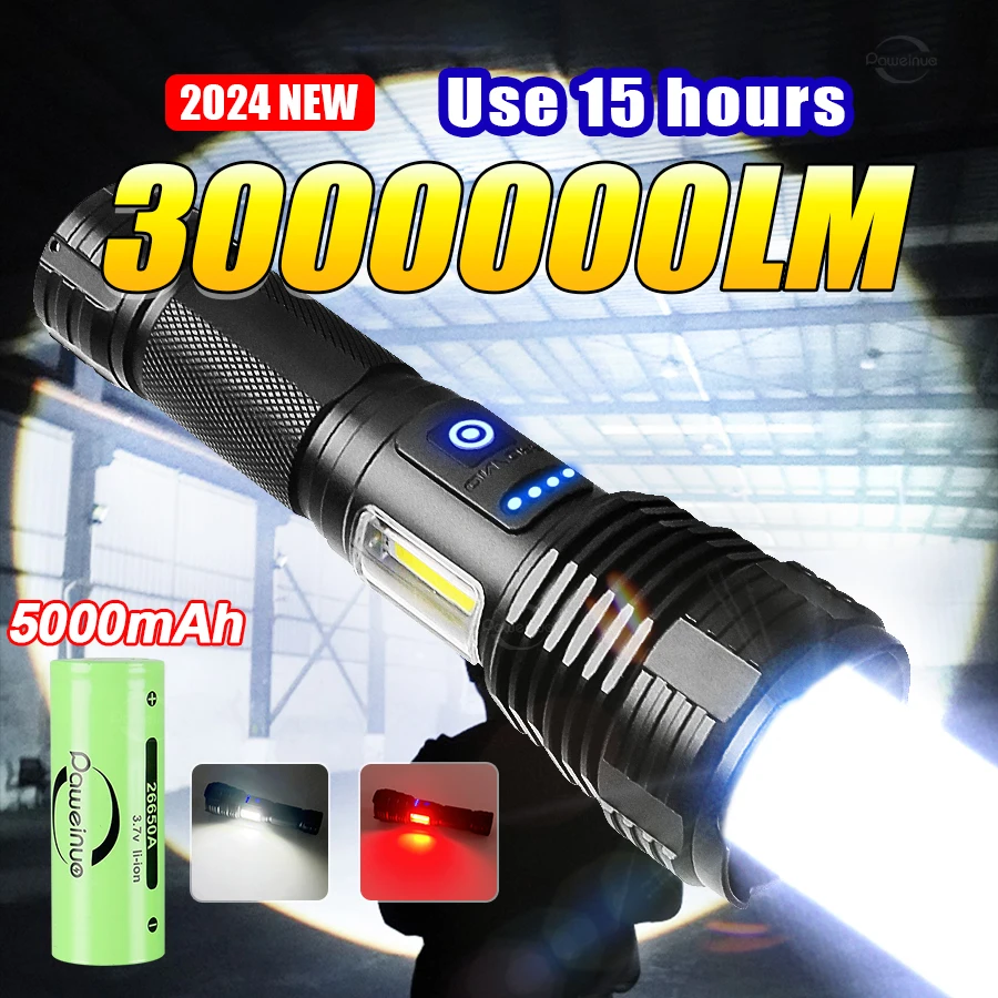 NEW-High-Strong-Power-Led-Flashlights-5000mAh-Tactical-Torch-COB-Lamp ...