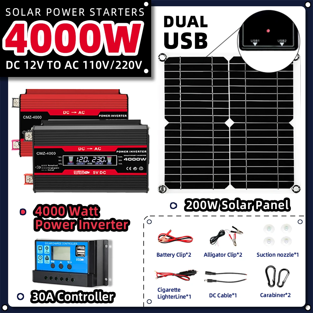 Soalr-Kit-Power-Generation-Combo-4000w-Inverter-200w-solar-panel-220v ...