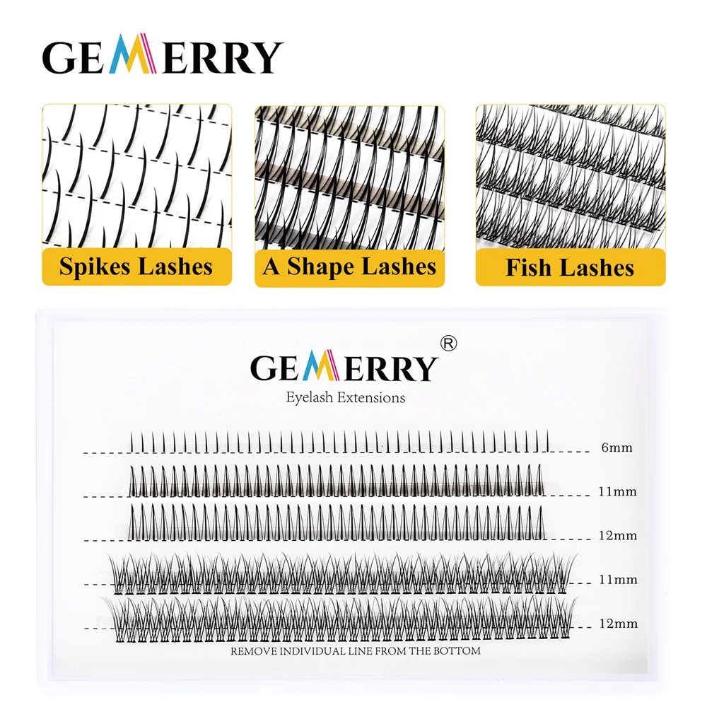 Gemerry 3 Trays Diy A Shape Eyelash Extension Fishtail Spike Lashes ...