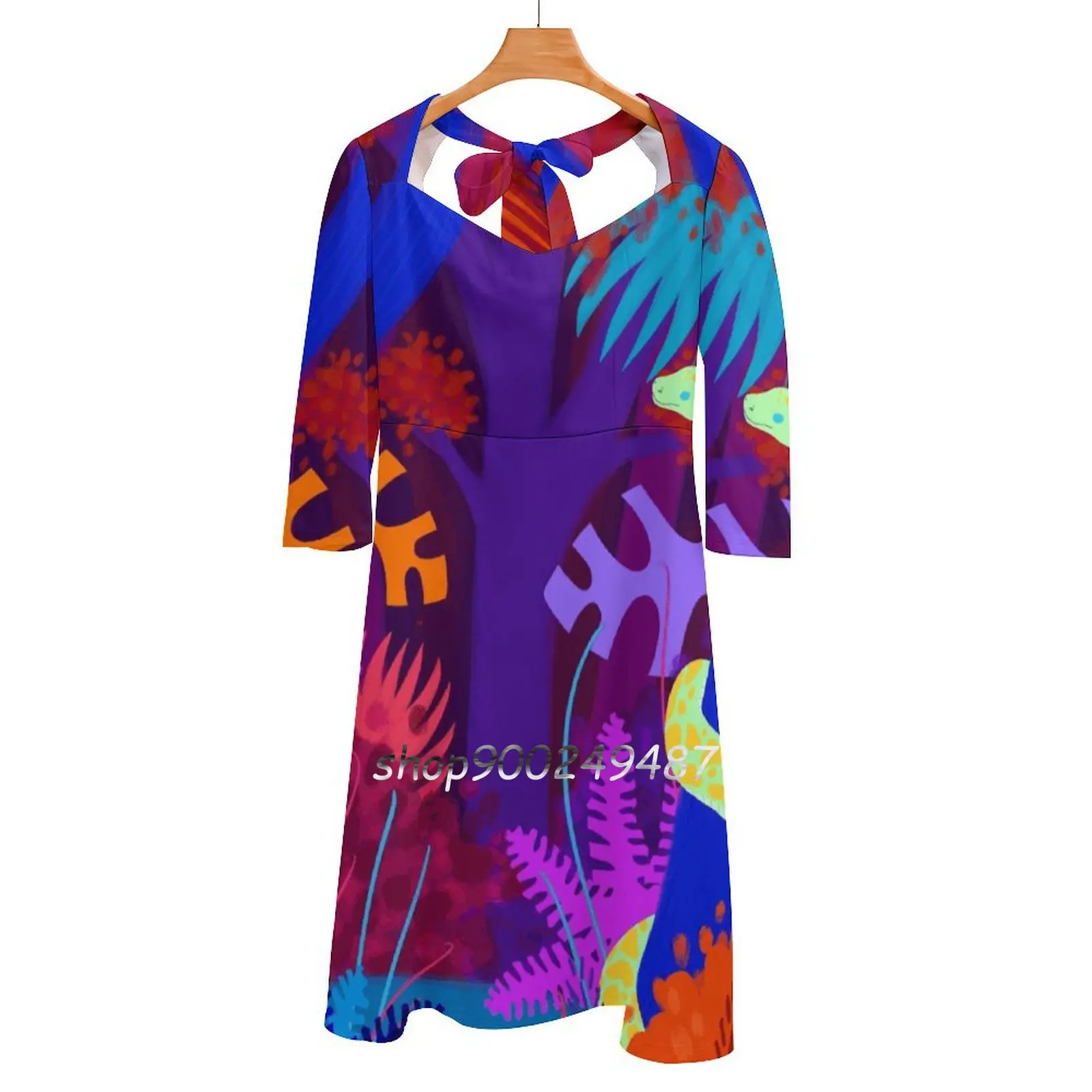 Funky-Python-Square-Neck-Dress-Sweet-Summer-Dress-Women-Elegant-Halter ...