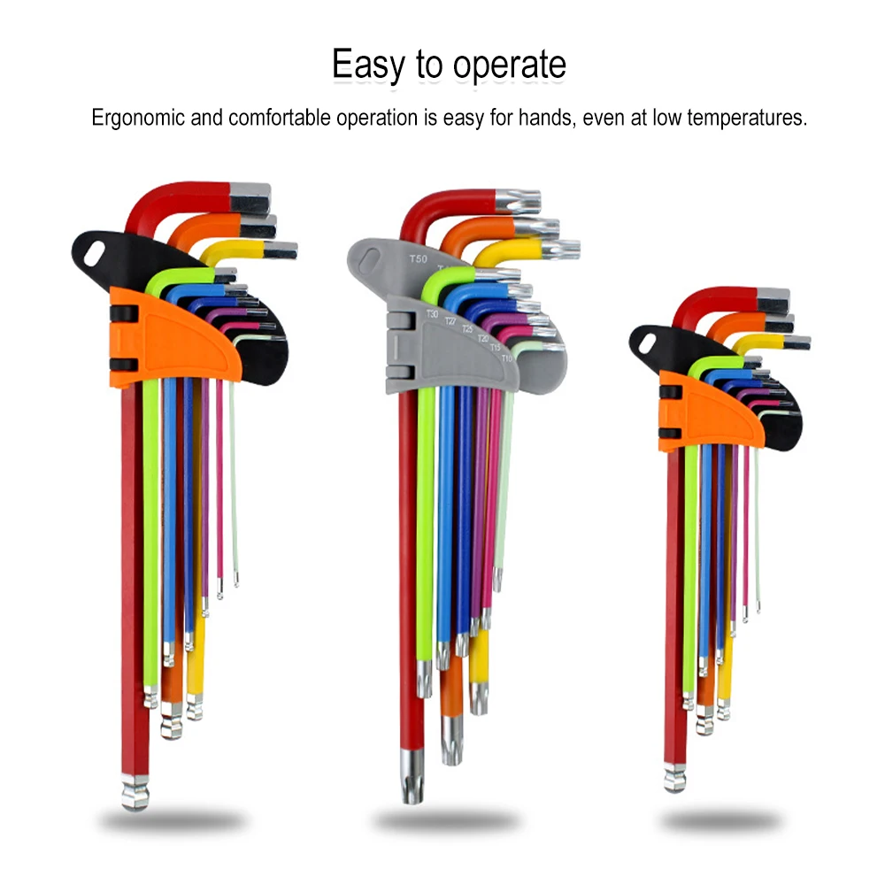 9Pcs Color Coded Ball-End Hex Allen Key 1.5mm-10mm L Wrench Set Torque Long Metric With Sleeve ...