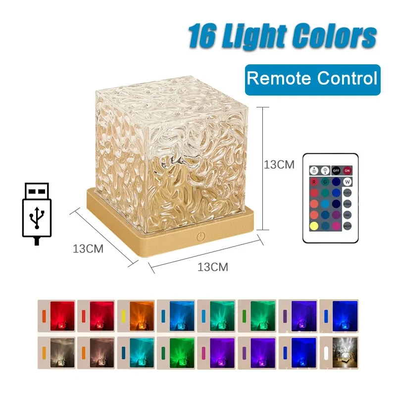 3/16 Colors Dynamic Rotating Water Ripple Projector Night Light Flame ...