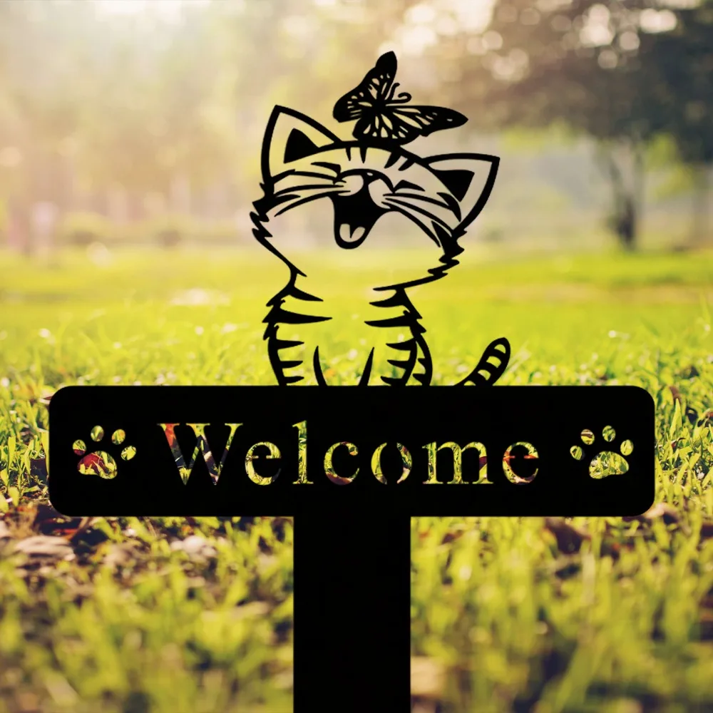 Cat-Garden-Stake-Metal-Cat-With-Butterfly-Memorial-Stake-Cat-Name-Yard ...