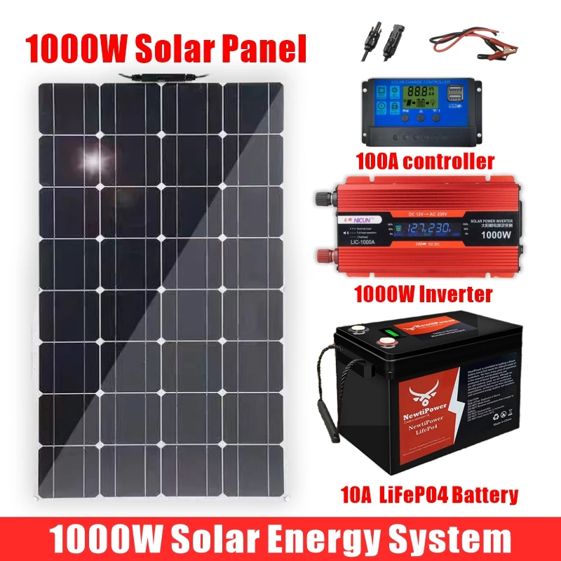 Sistema Solar de 1000W para el hogar, Kit completo con Panel Solar de ...