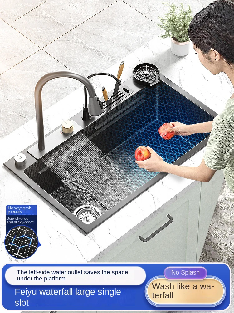 Feiyu-Waterfall-Sink-304-Stainless-Steel-Large-Single-Slot-Vegetable ...