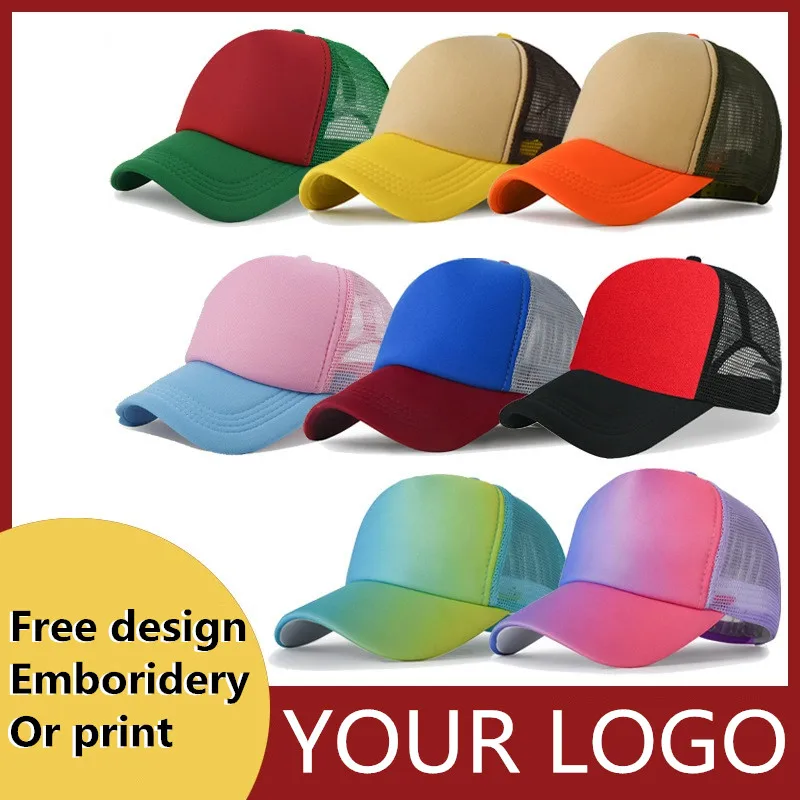 Custom-logo-trucker-caps-Summer-adult-unisex-men-solid-baseball-cap ...