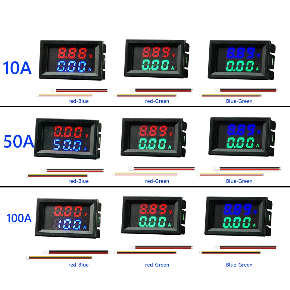 M430 Dc 0-100v 10a 50a 100a Digital Voltmeter Ammeter Dual Led Display ...