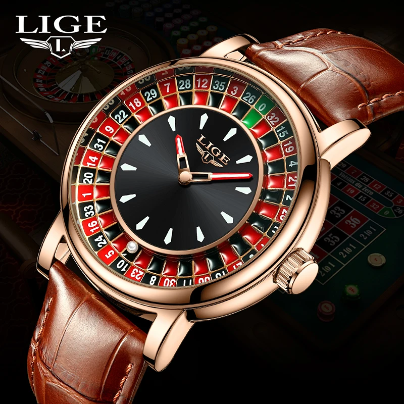 LIGE NEW Fashion Men's Watch Dial Las Vegas Roulette Table Desk Theme ...
