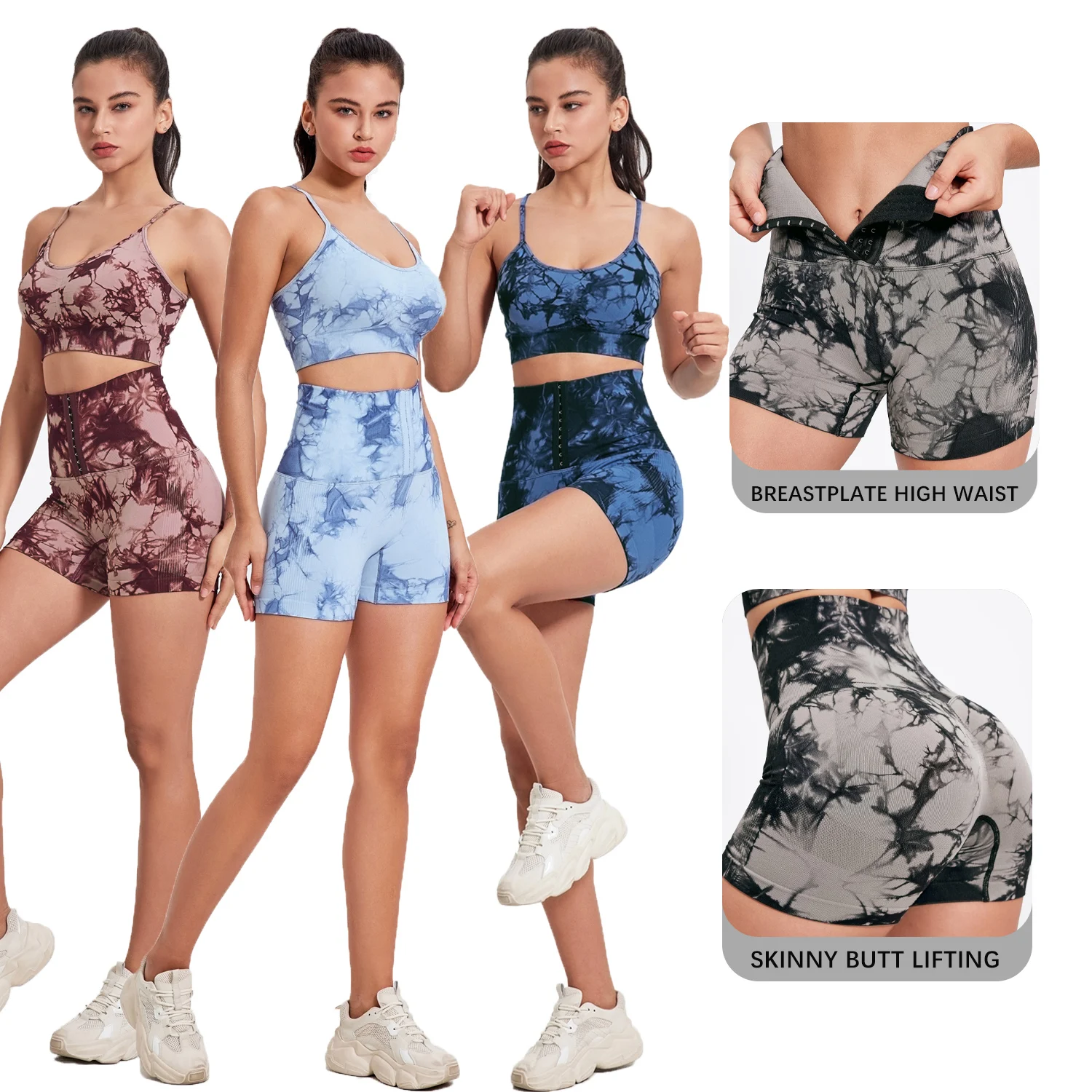 Chrleisure Breastplate Short 2 Piece Sets Women Outfit Push Up High
