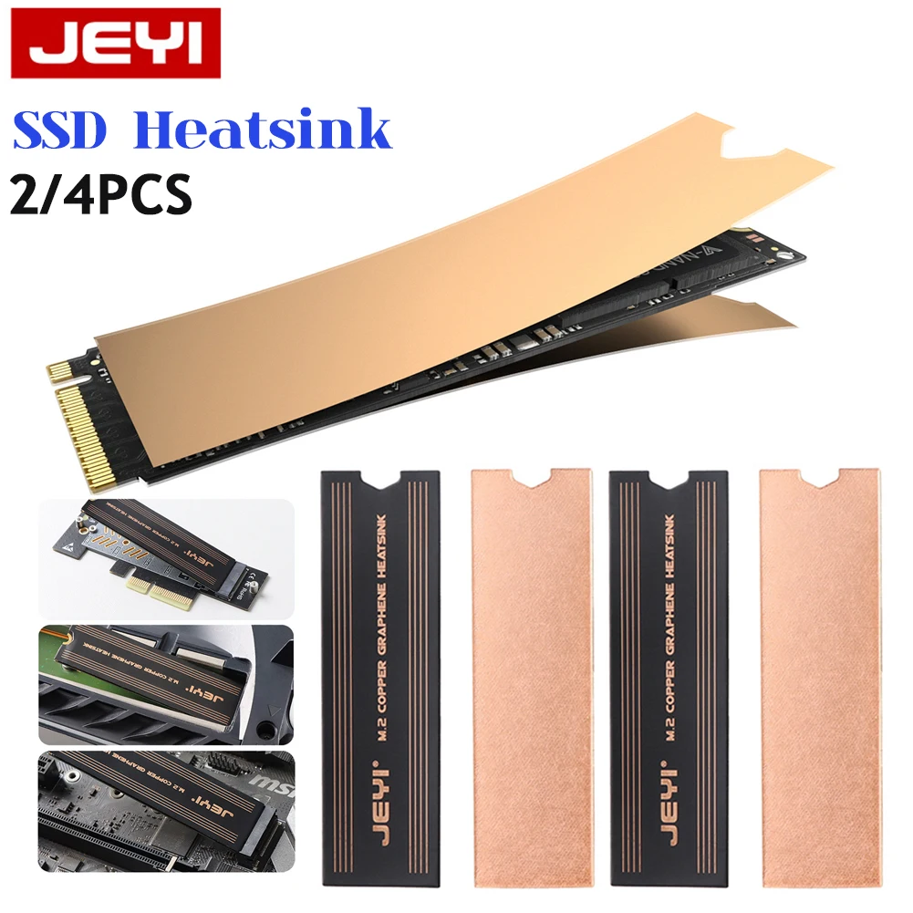 JEYI 2/4PCS M.2 SSD Heat Sink Dual Layer Graphene Copper Foil Cooler ...