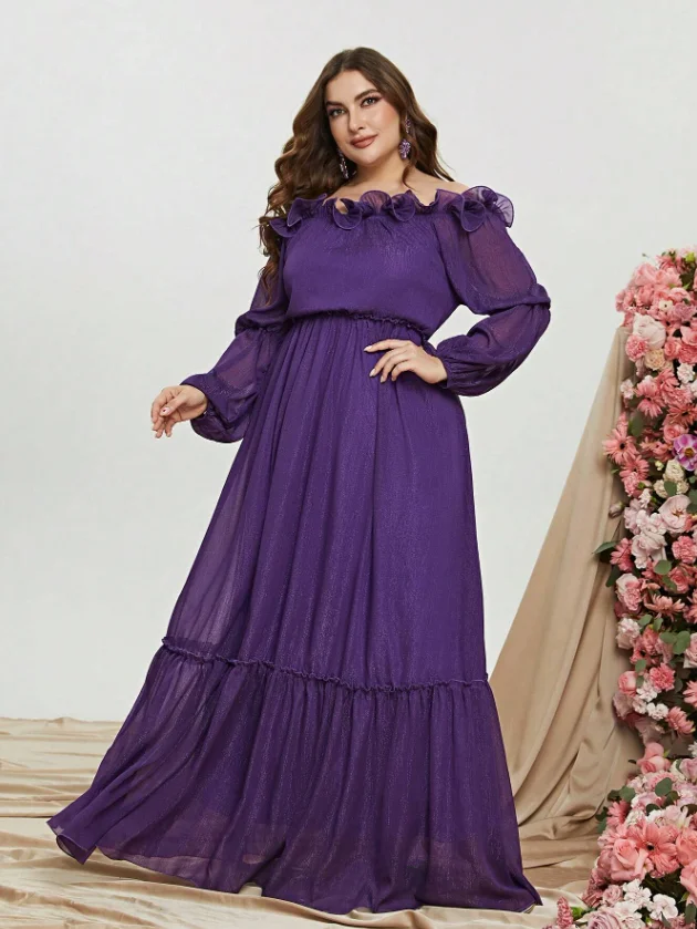 Plus-Size-Women-Wedding-Bridesmaid-Dresses-Purple-Strapless-Elegant ...