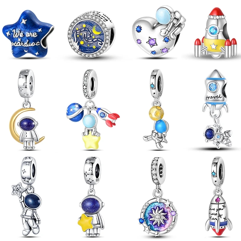 100-925-Sterling-Silver-Astronaut-Rocket-Outer-Space-Star-Charms-Beads ...