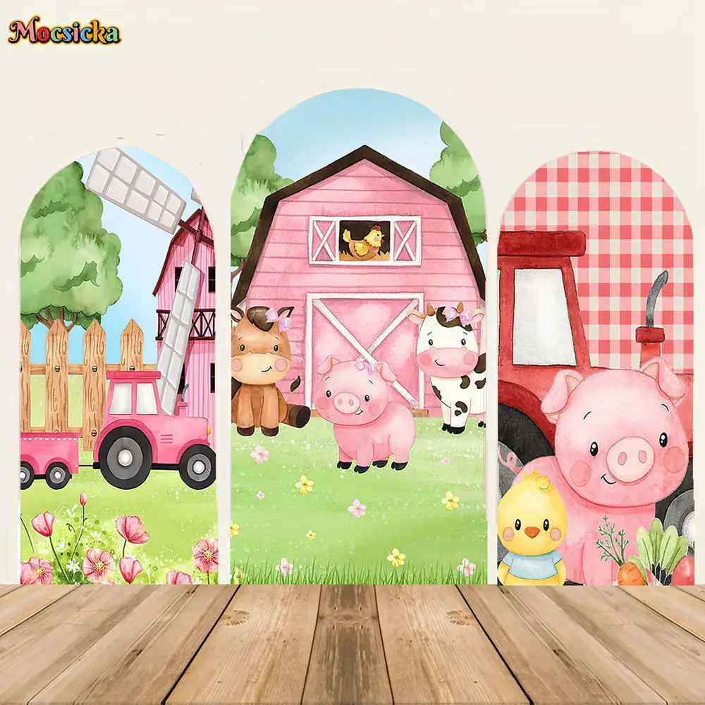 Mocsicka-2-Sided-Arch-Backdrop-Covers-Pink-Barn-Farm-Baby-Kids-Birthday ...