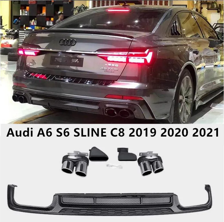 ABS-Rear-Bumper-Lip-Spoiler-Trunk-Diffuser-Cover-Exhaust-Tips-For-Audi ...