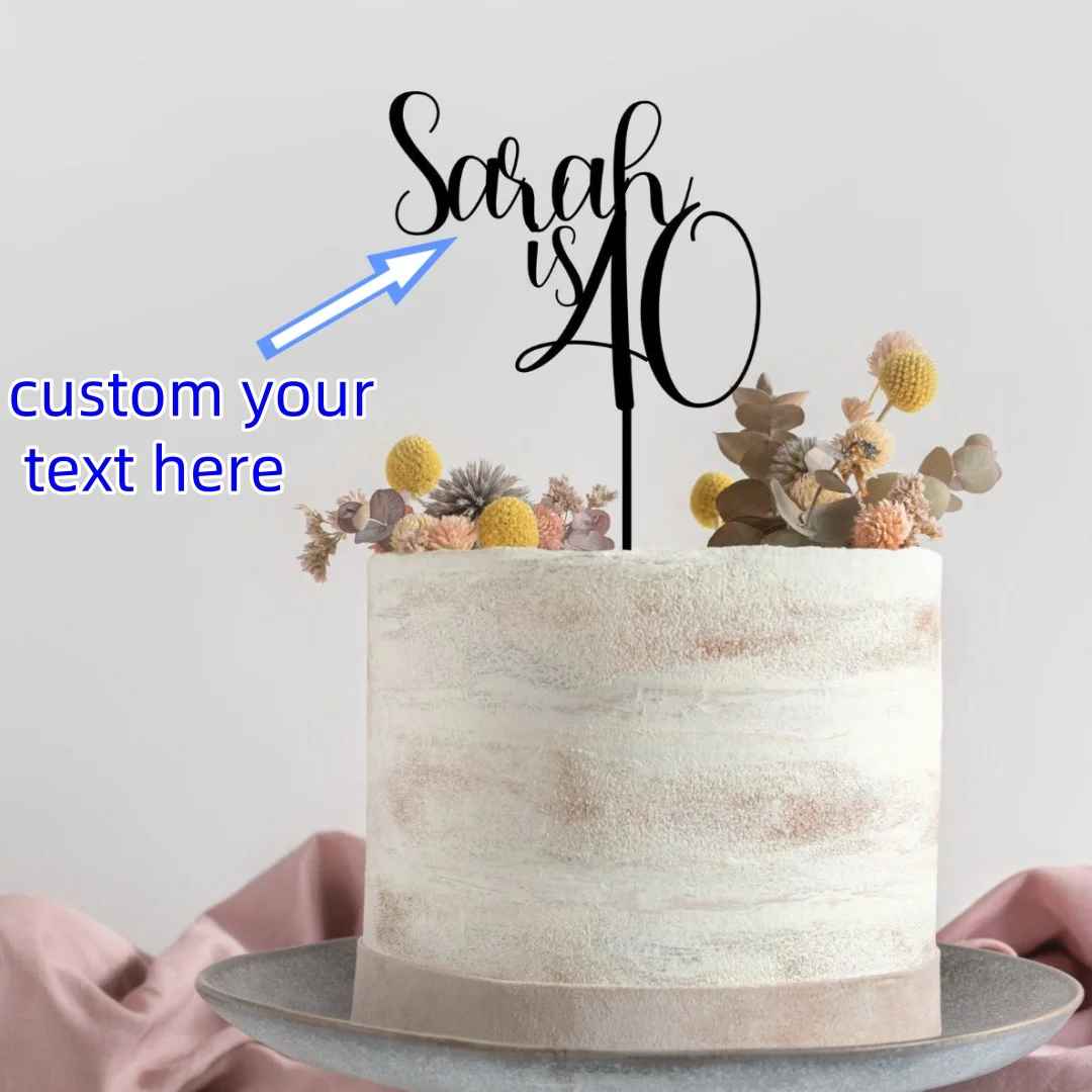 1PC Custom PMMA Cake Topper - Personalized Name & Number Metallic Gloss ...