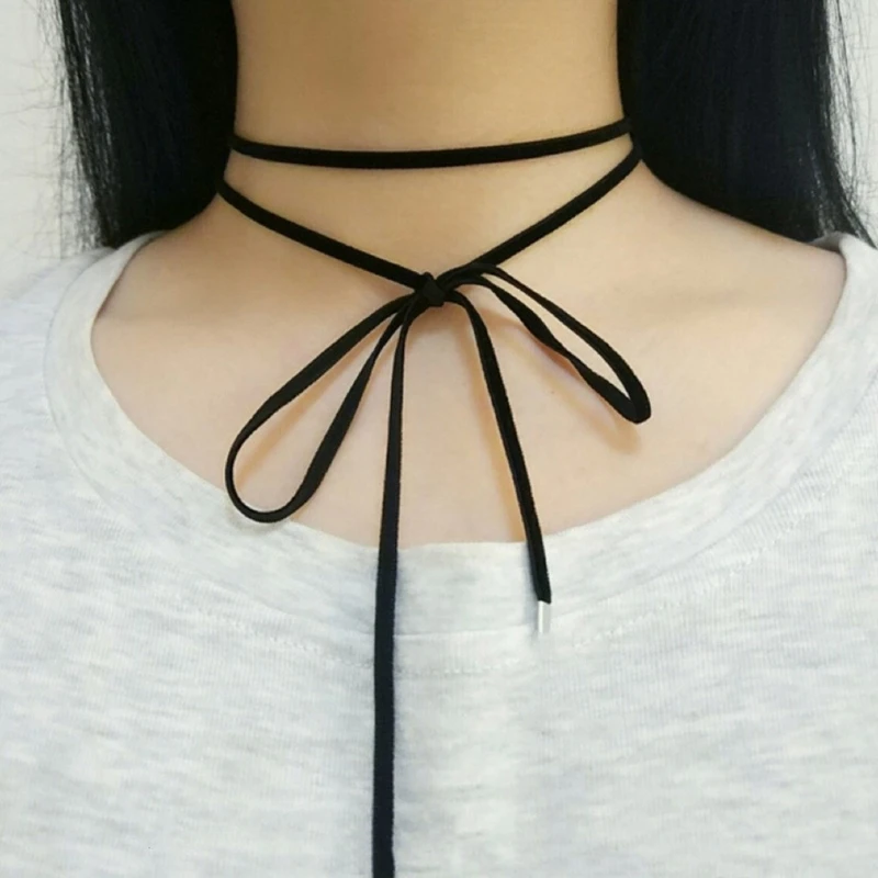 Korean-Gothic-Long-Velvets-Rope-Necklace-Women-Black-Bowknot-Choker ...