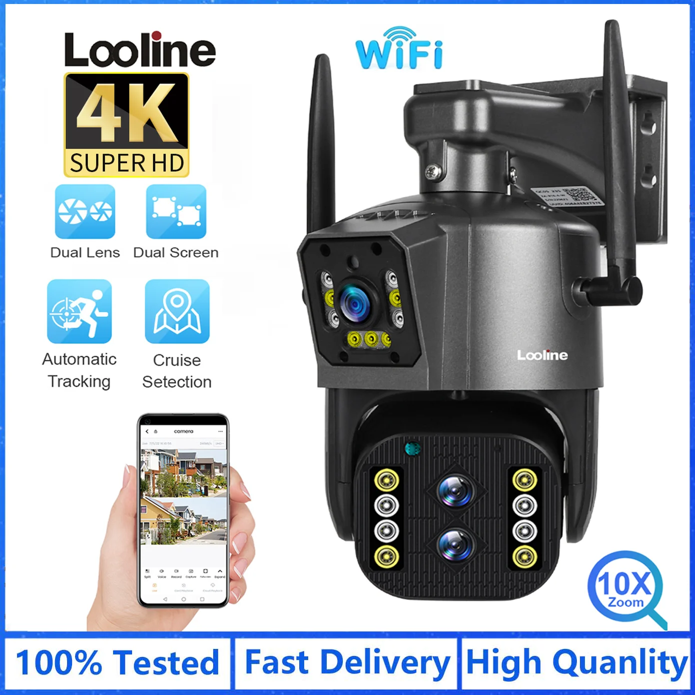 4K 8MP WiFi Camera Outdoor 10x Optical Zoom PTZ Waterproof Three Lens ...