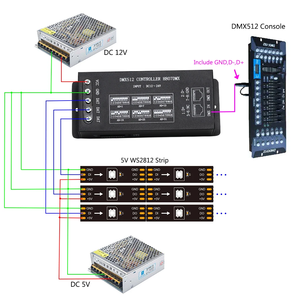 H807DMX-Mainboard-1024-Pixels-DMX512-To-SPI-Controlle-RGB-LED-Controller-14-Channels-DMX ...