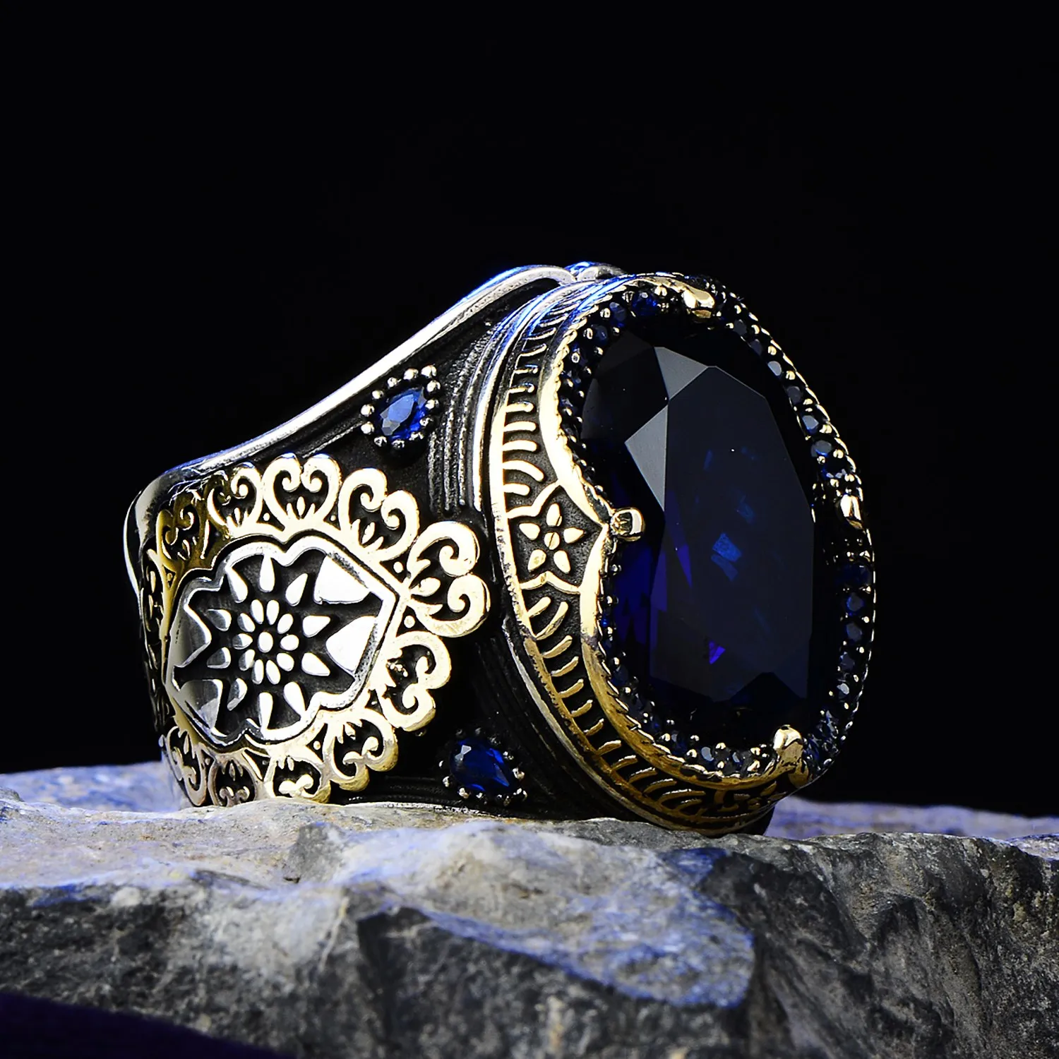 Blue-Zircon-Men-Ring-Ottoman-Style-Ring-Embroidered-Ring-Sapphire-Ring ...