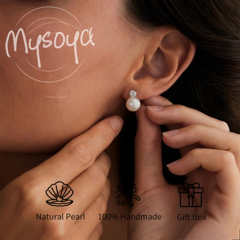 MYSOYA White Freshwater Pearl Earrings 8-9mm With Gift Box For Her/Him ...