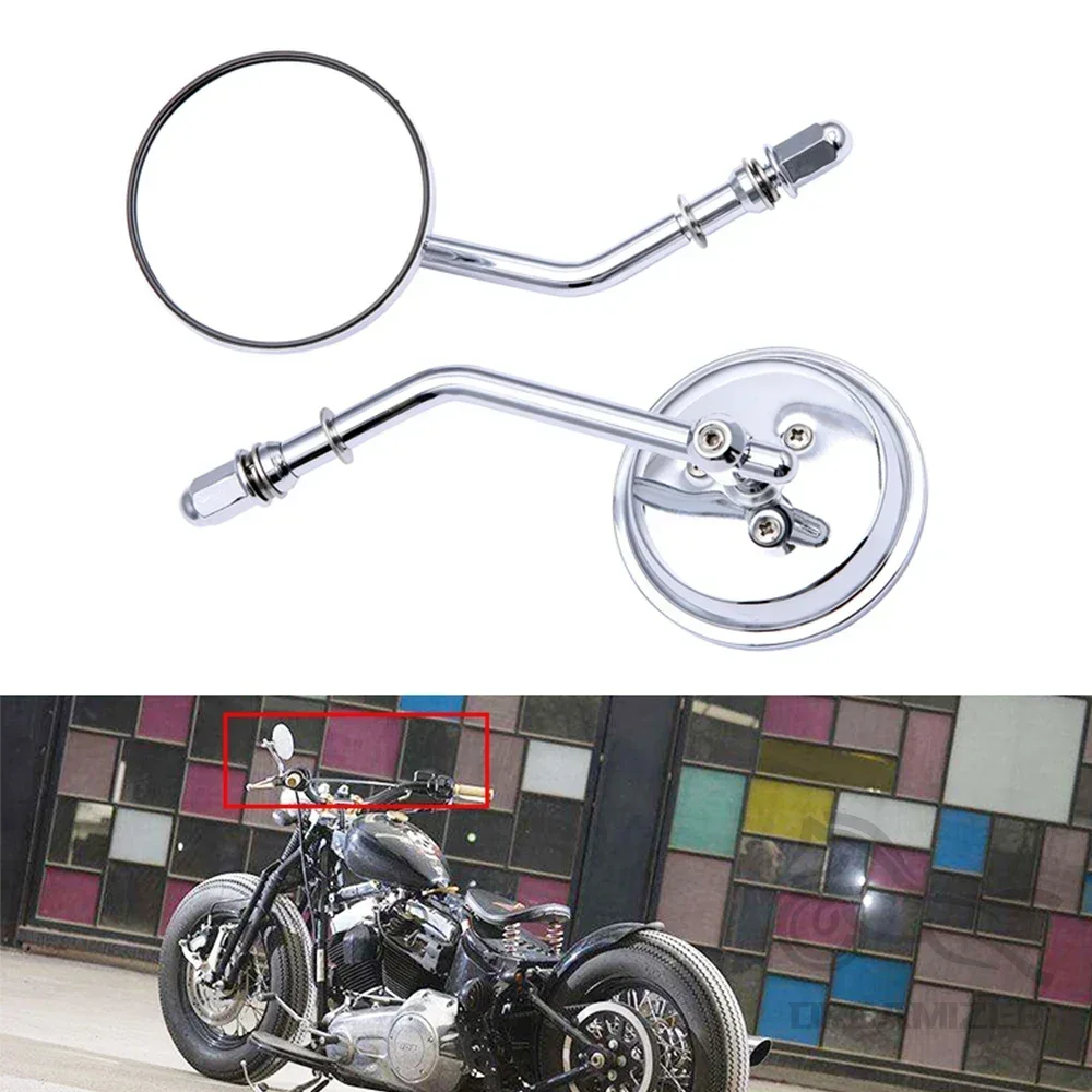 2pcs 8mm 3" Round Handlebar Rearview Side Mirror Retro Motorcycle ...
