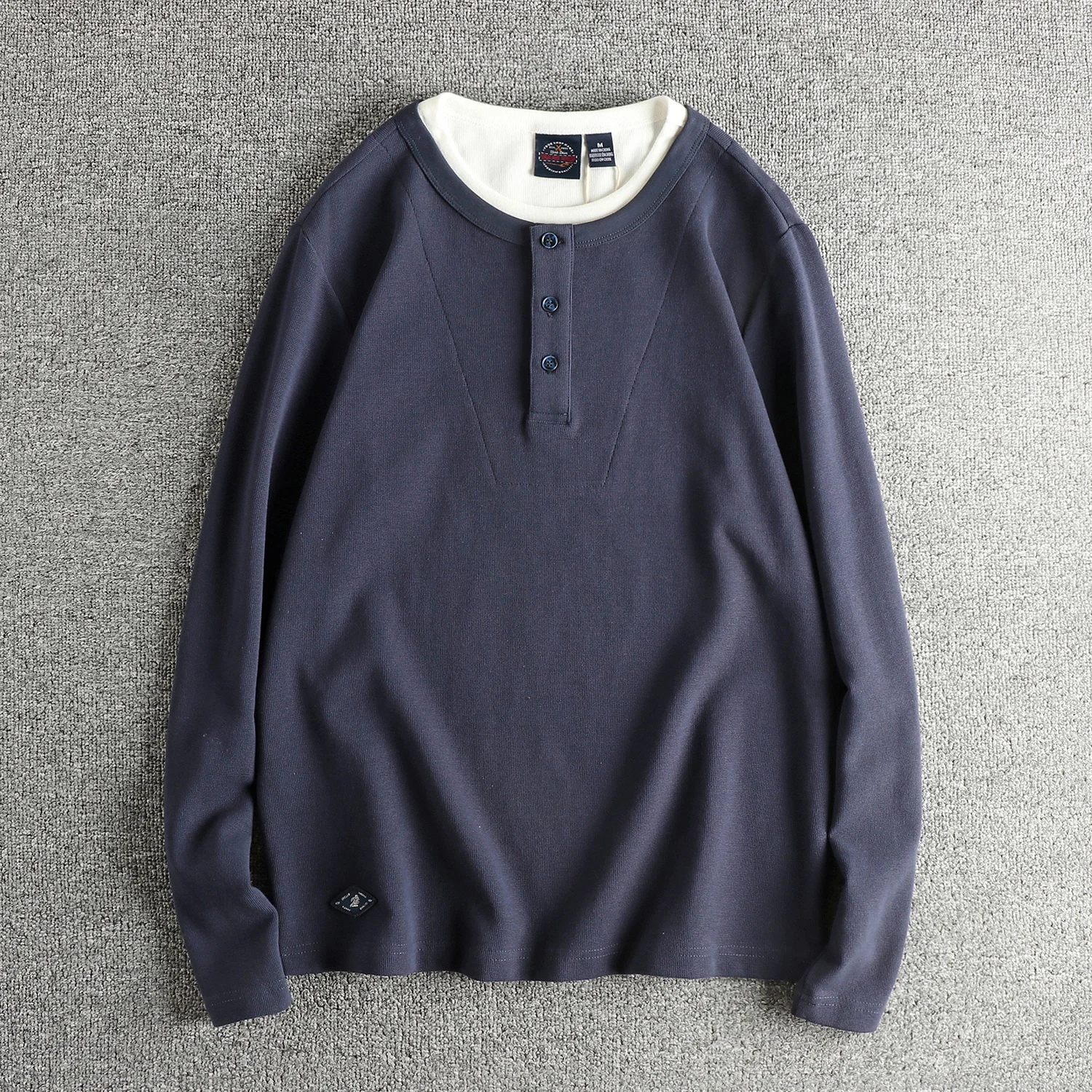 2026 Spring Autumn New American Retro 260g Waffle Long Sleeve Henry ...