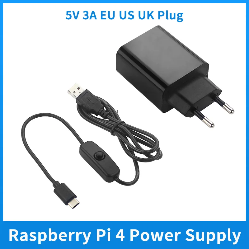Raspberry Pi 4 Power Supply 5V 3A EU US UK AU Plug with Switch USB Type ...