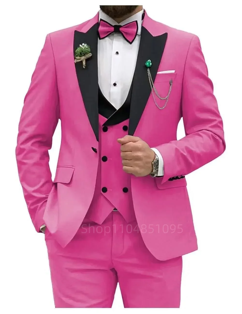 Elegant Rose Red Men's Suit 3 Pieces Groom Tuxedos Business Suits Slim ...