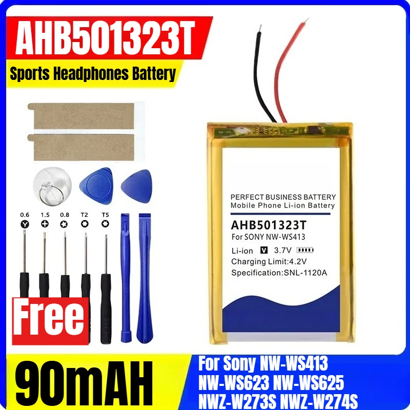 90mAh AHB501323T Sports Headphones Battery for Sony NW-WS413 NW-WS623 ...
